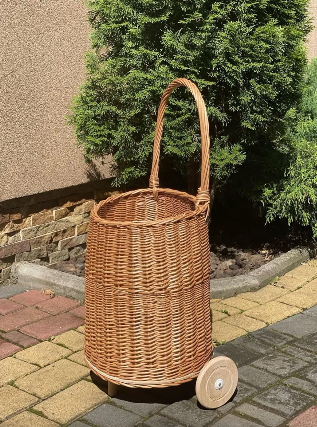 Wicker Shopping Trolley, Basket With Wheels, Rattan Wheeled Basket ...