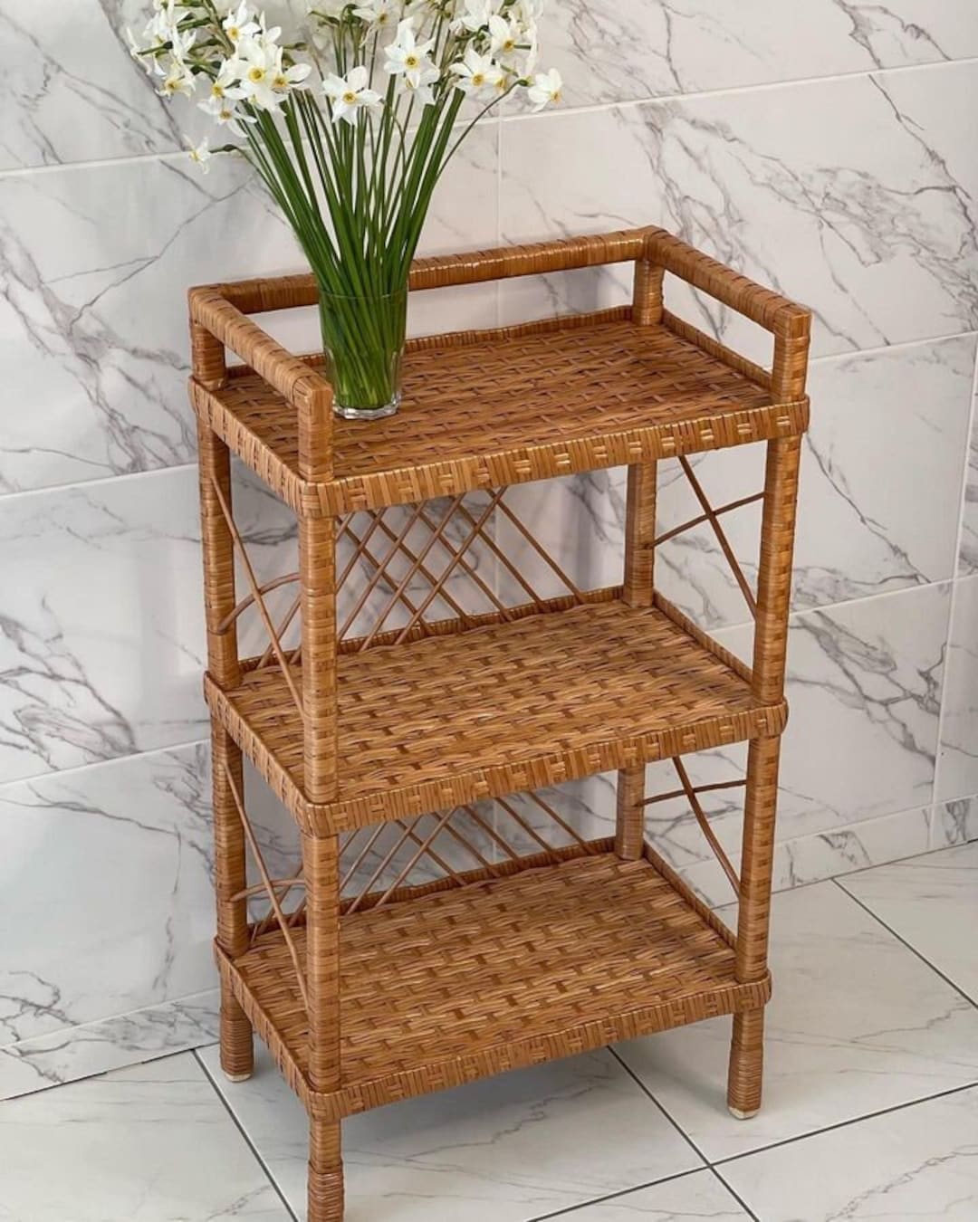 Handmade Wicker Shelf Unit, Rattan Bookshelf, 3 Tier Storage Rack ...