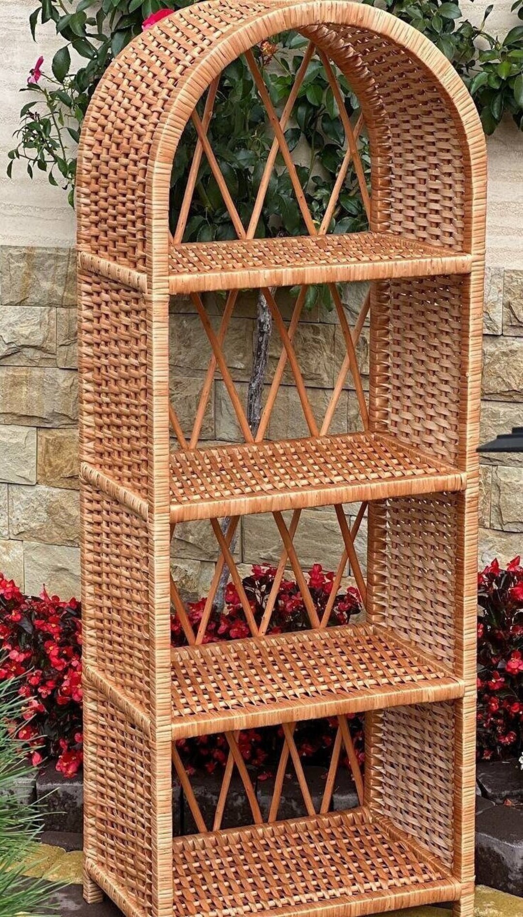 Handmade Wicker Shelf, Natural Rattan Bookcase, Plant & Storage Shelf ...