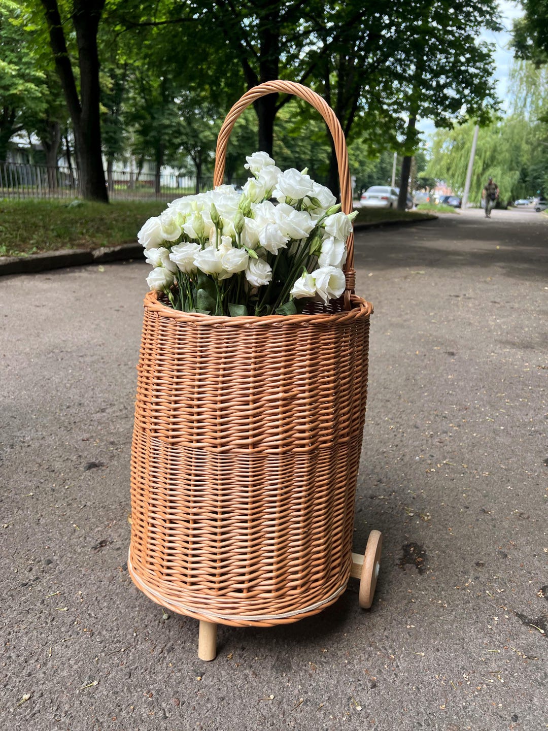 Wicker Shopping Cart With Handle and Wheels – French Market Basket ...