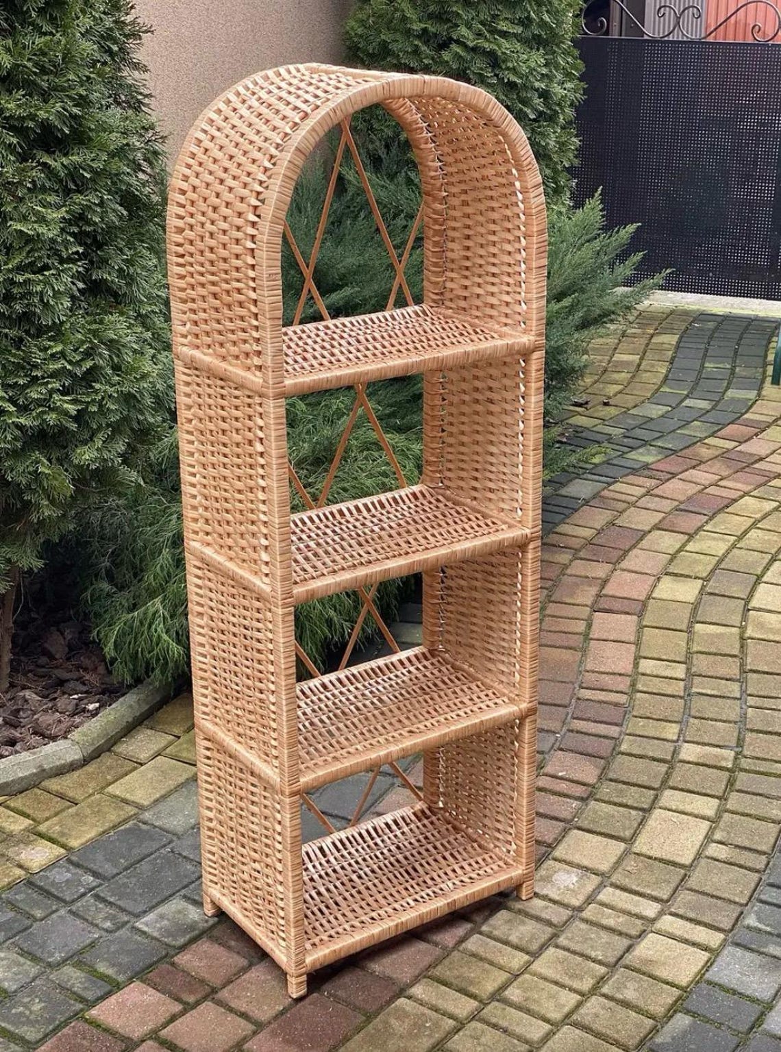 Rattan Bookshelf, Arched Bookcase, Wicker Shelf, Rattan Furniture ...