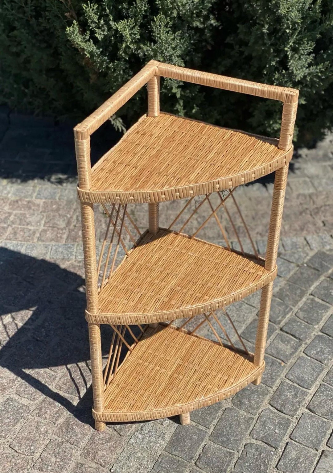 Handmade Wicker Corner Shelf, Rattan Bookcase, Wicker Shelf, Cabinet ...