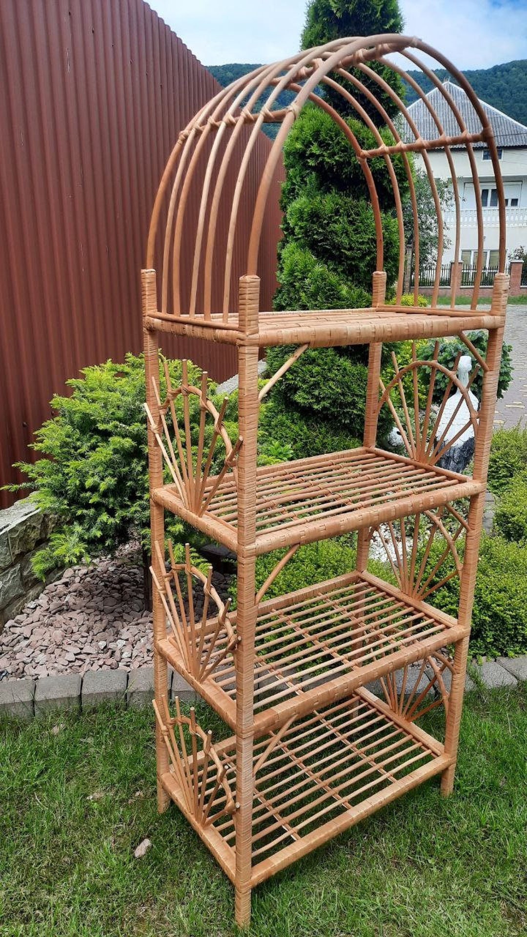 Rattan Bookshelf, Small Wicker Shelf, 4 Shelves Unit, Wicker Bookshelf ...