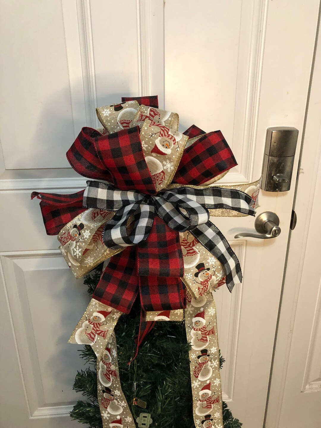 Tree Topper Bow Mailbox Bow Snowman Buffalo Plaid Themed Tree - Etsy