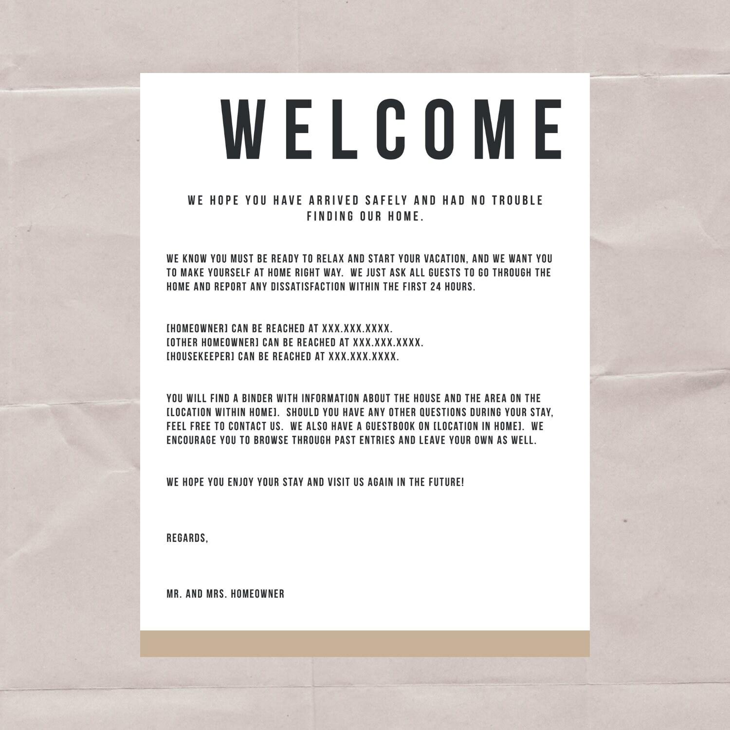 Vacation Rental Welcome And Information Letters Etsy