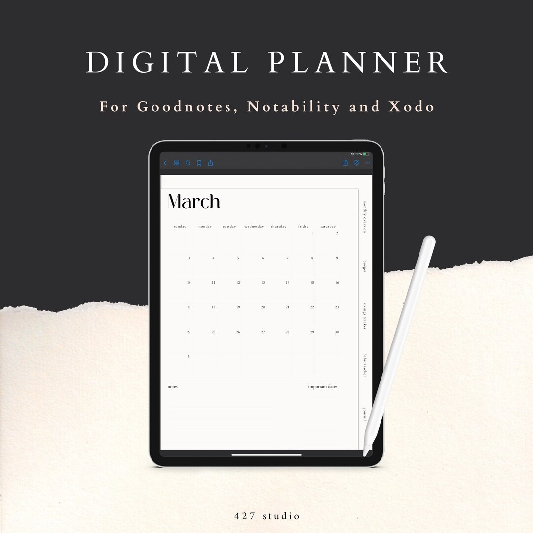 Modern Minimalist Monthly Digital Planner Simple & Clean Design With ...