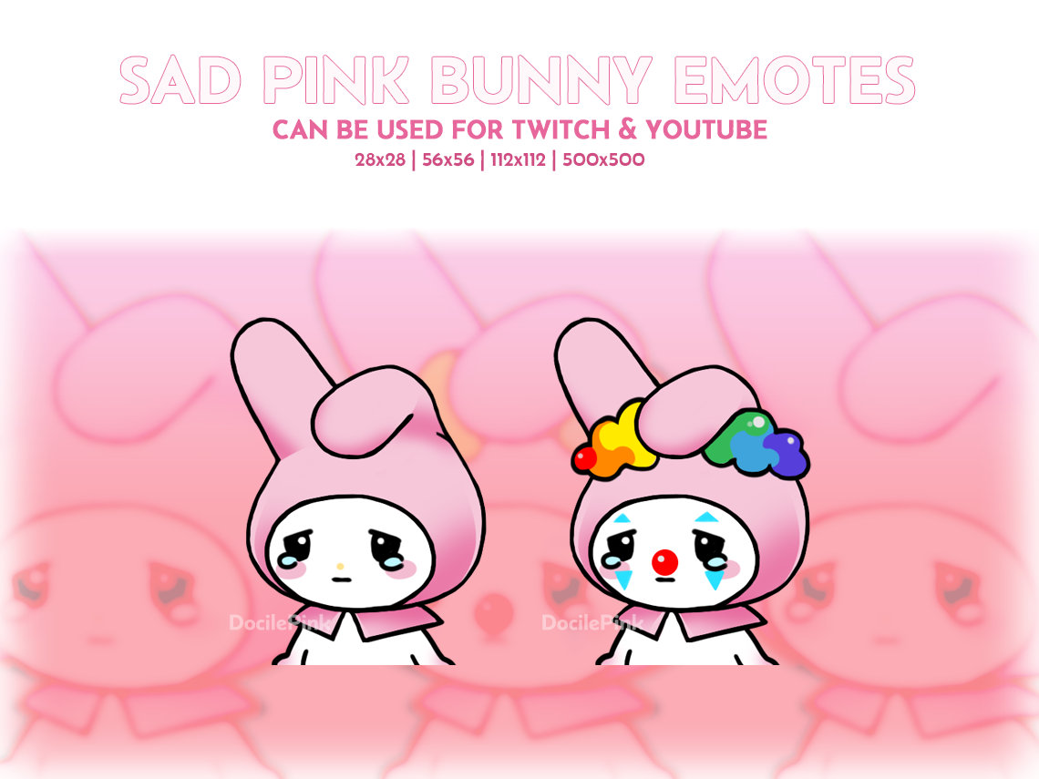 Cute Sad Pink Bunny Emote for Twitch, Discord, and Youtube (INSTANT ...