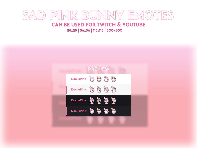 Cute Sad Pink Bunny Emote for Twitch, Discord, and Youtube (INSTANT ...