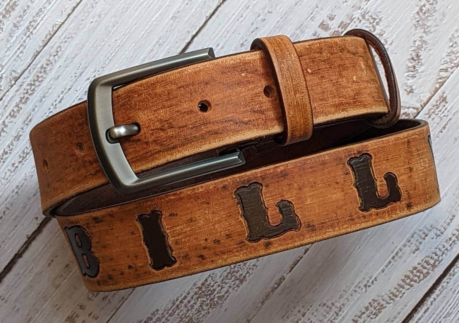 Custom Engraved Handmade Leather Belt With Name and Initials - Etsy