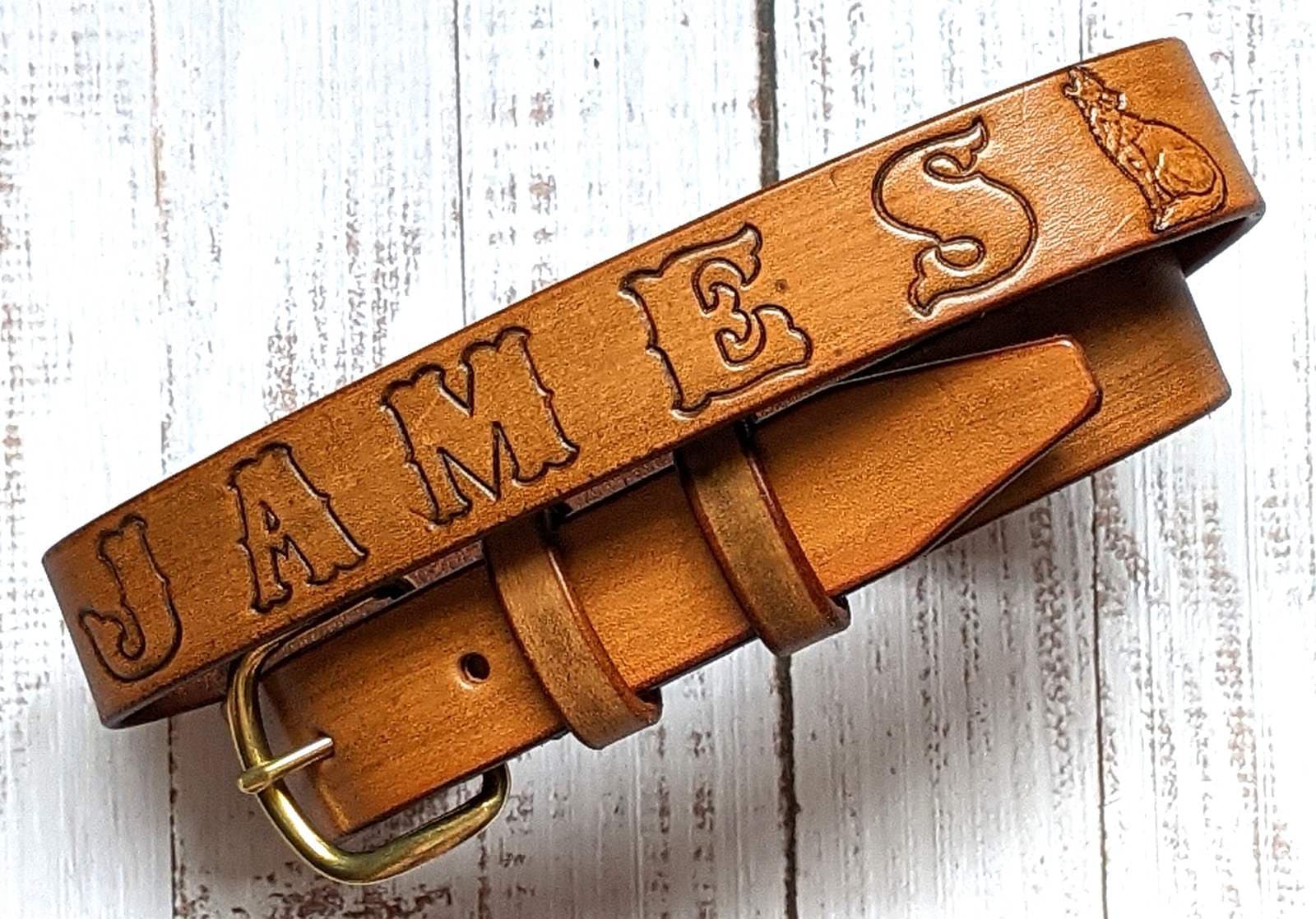 Custom Engraved Handmade Leather Belt With Name and Initials - Etsy