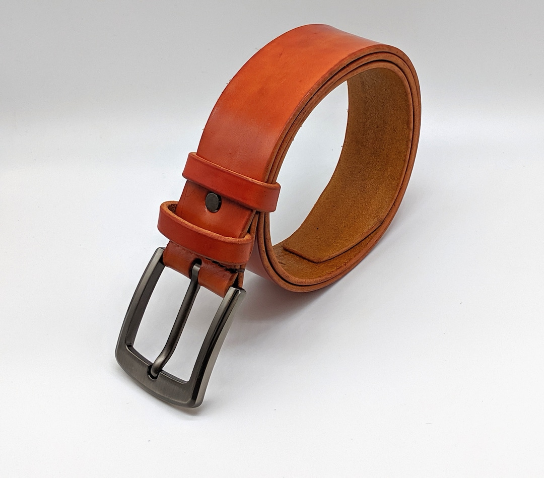 Burnt Orange Leather Belt: Handmade Italian Tanned Leather, 1-1/2 Inch ...