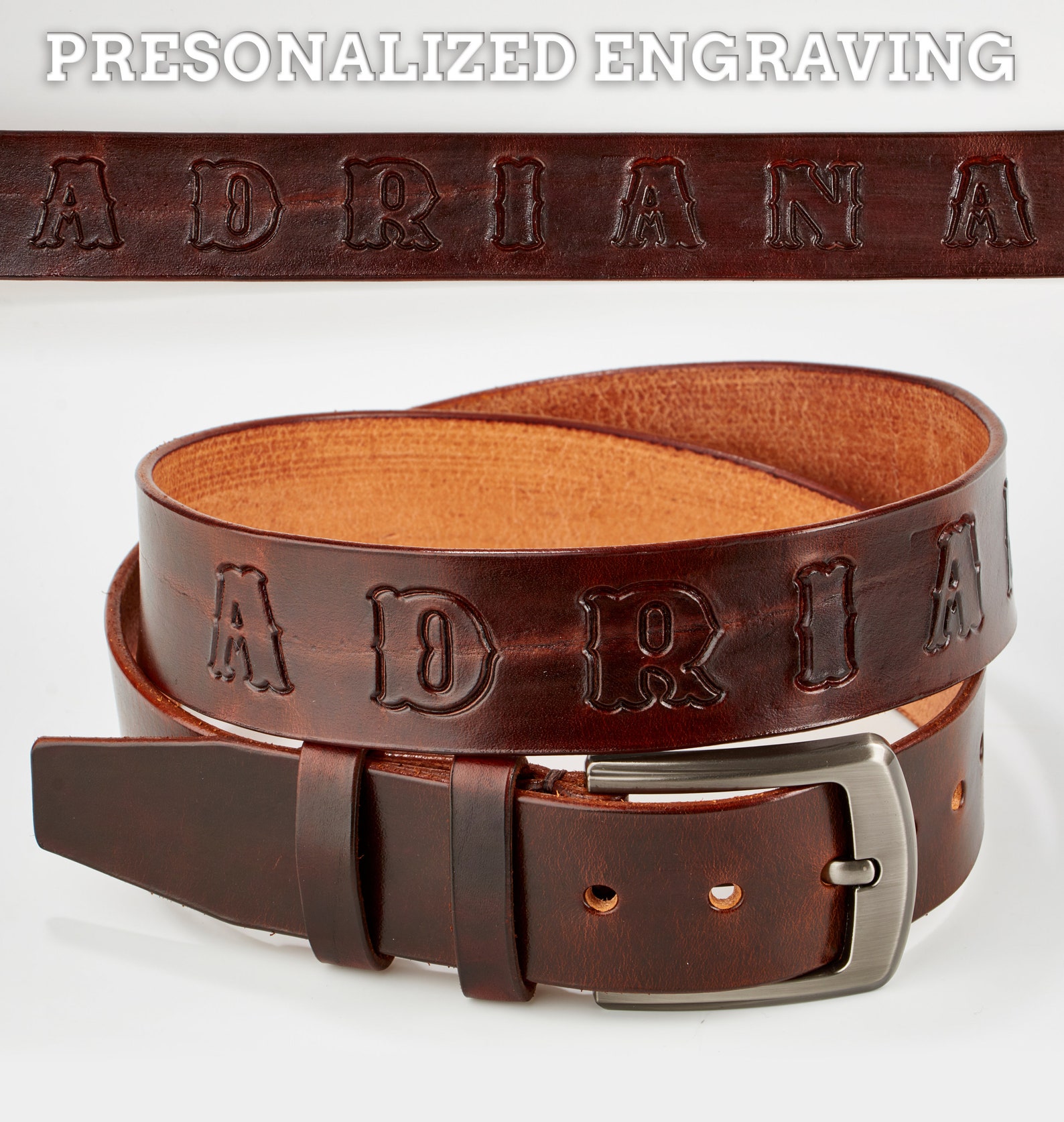 Custom Engraved Handmade Leather Belt With Name and Initials - Etsy