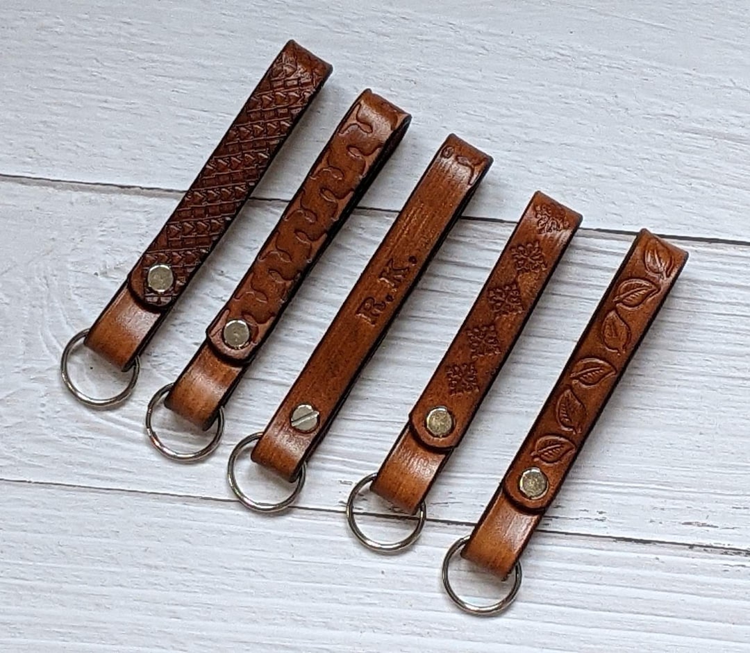 Personalized Leather Keychain Belt Loop: Initial Engraving, Hand Tanned ...