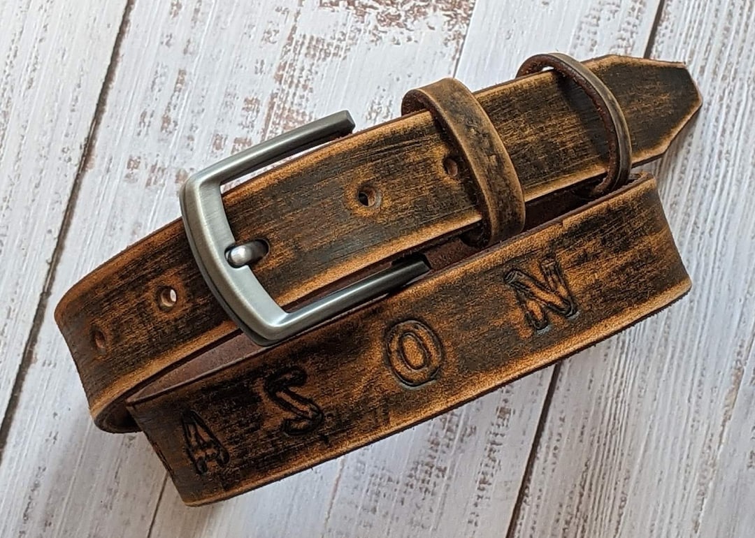 Custom Engraved Leather Belt, Personalized Handmade Chestnut Belt - Etsy