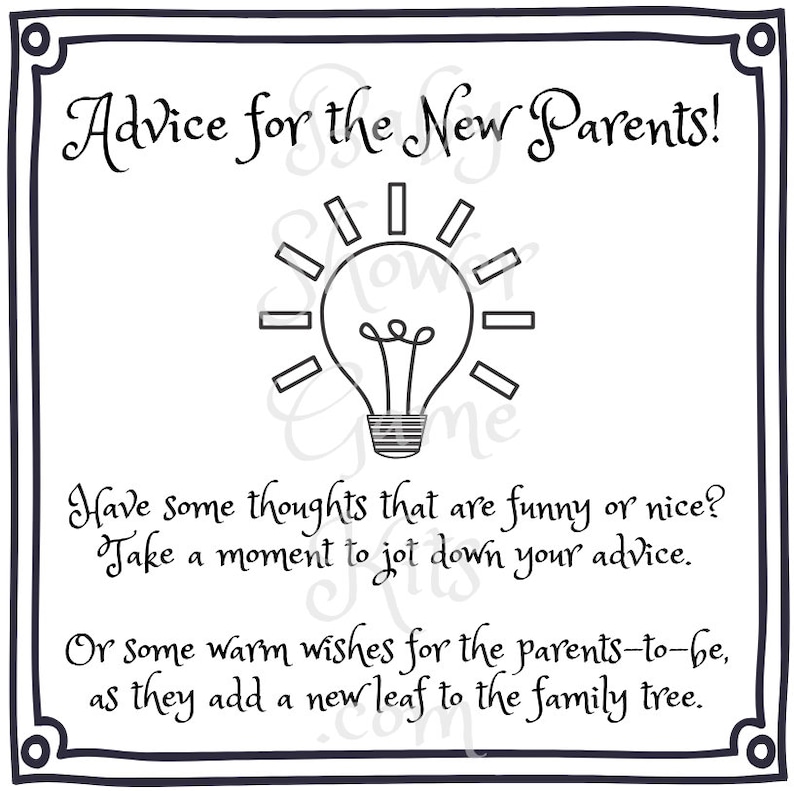 Advice for New Parents Baby Shower Game Kit With Sweet Rhymes, Instant ...