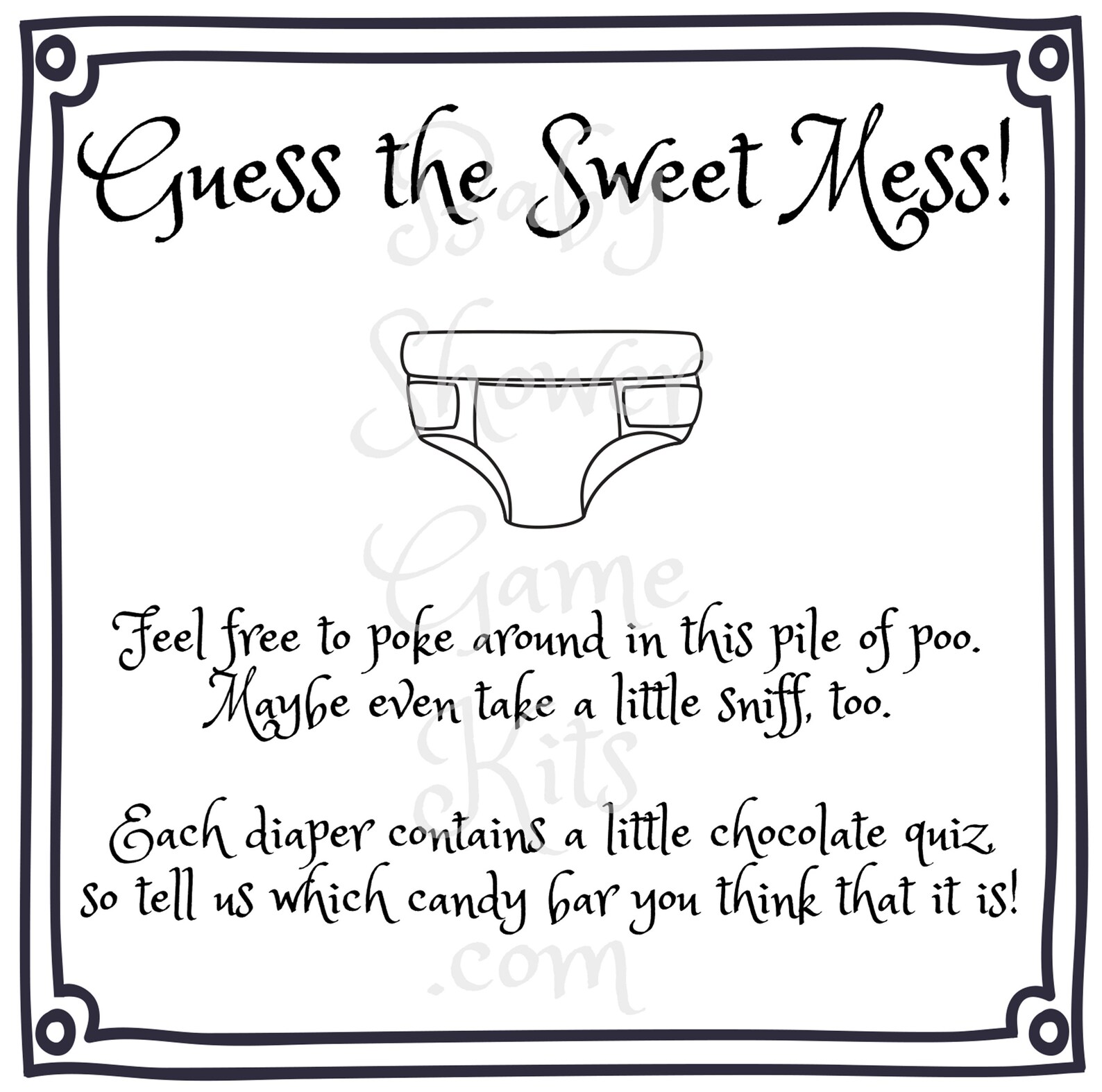 Guess the Sweet Mess Dirty Diaper Baby Shower Game Kit With Sweet ...