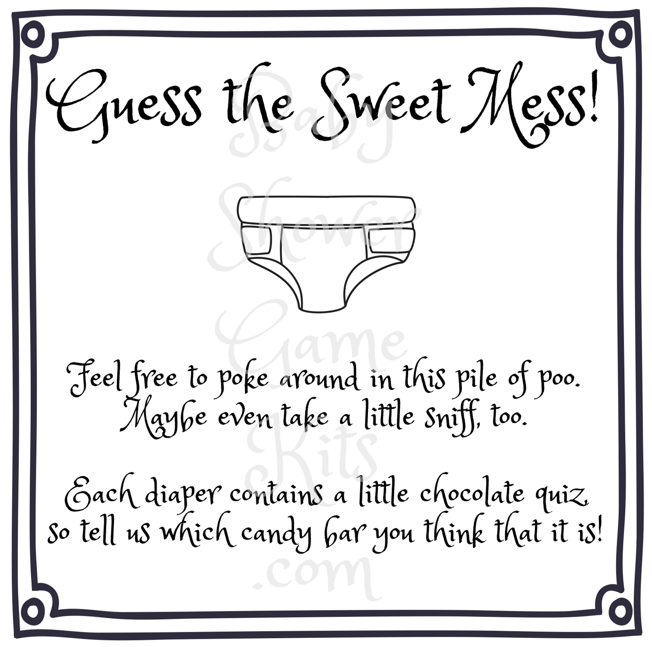 Guess the Sweet Mess Dirty Diaper Baby Shower Game Kit With Sweet ...