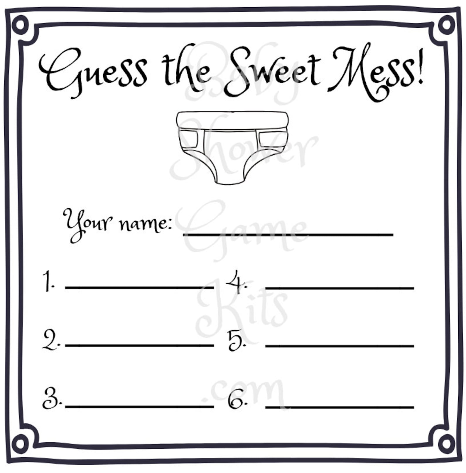 Guess the Sweet Mess Dirty Diaper Baby Shower Game Kit With Sweet ...
