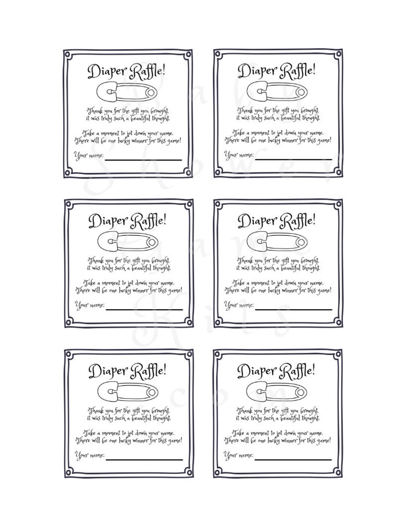 Diaper or Wet Wipe Raffle baby Shower Game Kit With Sweet Rhymes ...