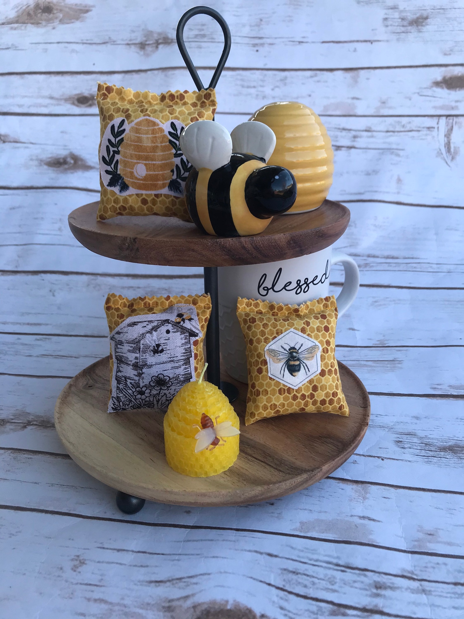 Mini Bee Pillow Honey Bee Tiered Tray Bee Decor Tiered Tray - Etsy