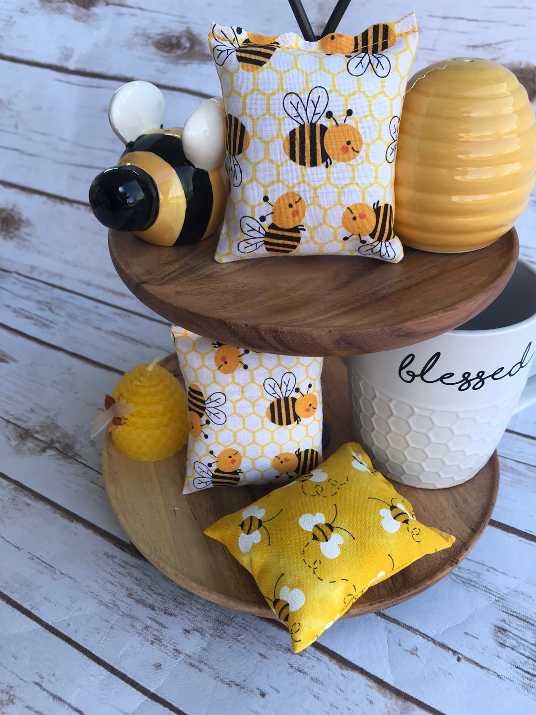 Mini Bee Pillow, Honey Bee Tiered Tray, Bee Decor, Tiered Tray Filler ...
