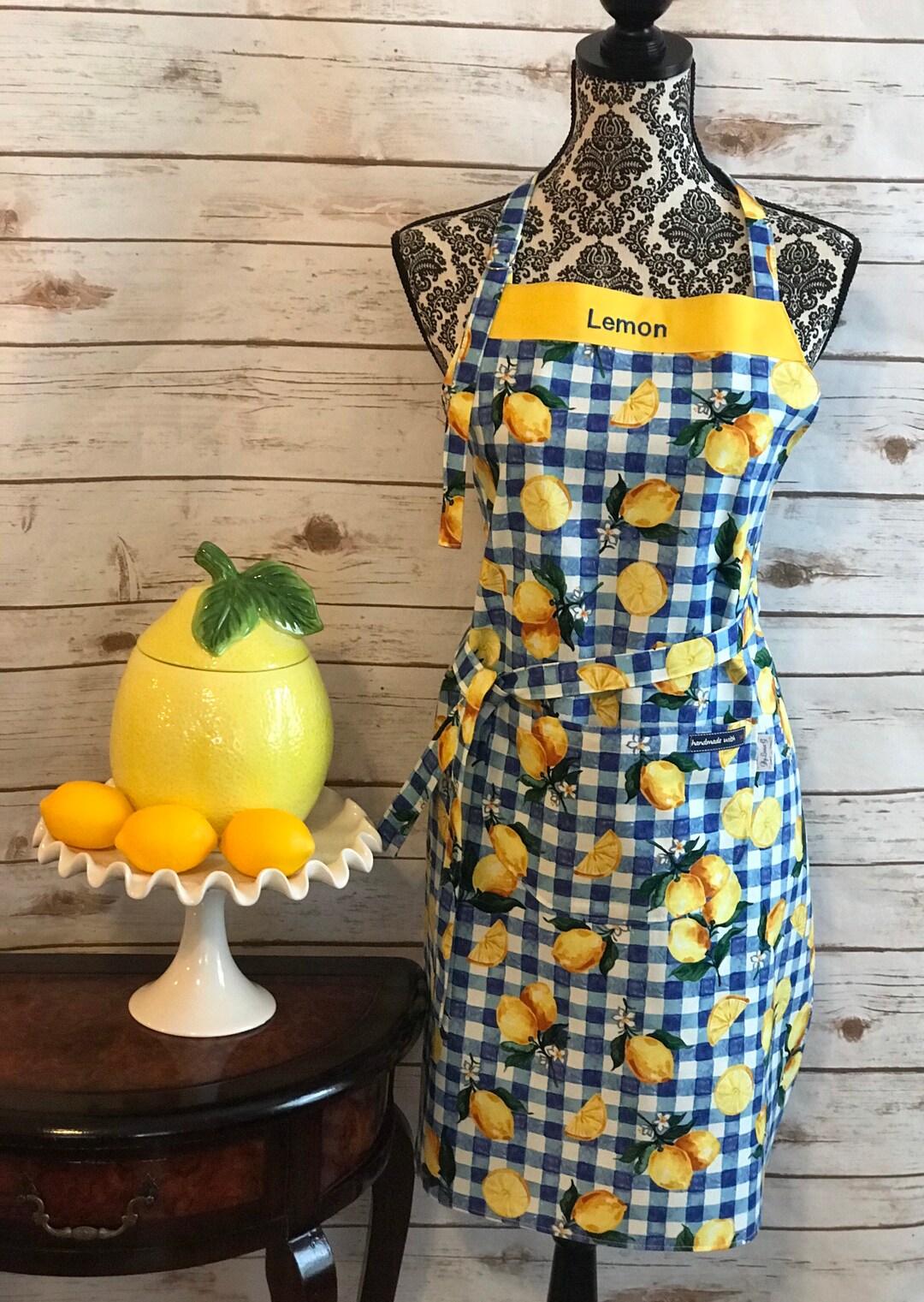 Lemon Apron, Yellow and Blue Apron, Kitchen Apron, Personalize Apron ...