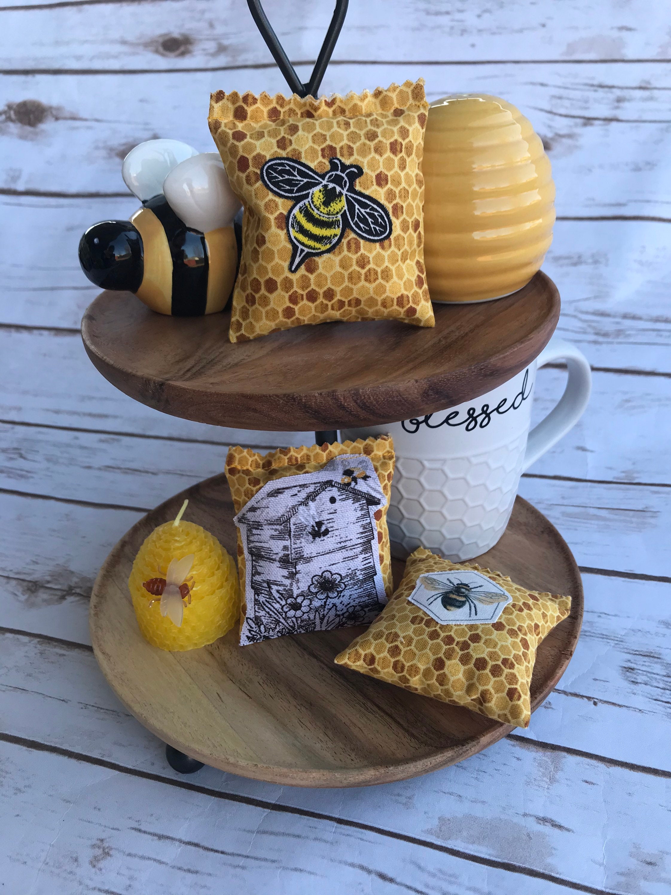 Mini Bee Pillow Honey Bee Tiered Tray Bee Decor Tiered Tray | Etsy