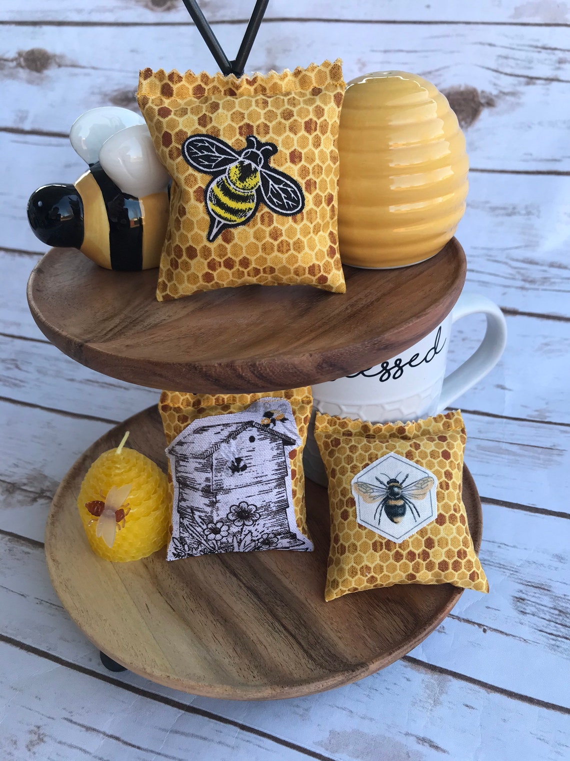 Mini Bee Pillow, Honey Bee Tiered Tray, Bee Decor, Tiered Tray Filler ...