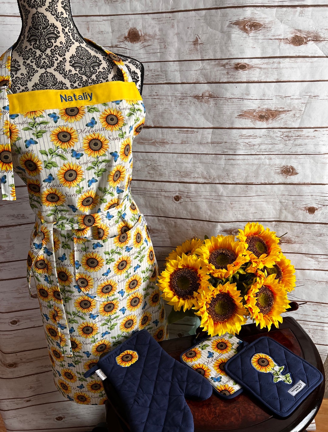Sunflowers Apron, Personalize, Kitchen Apron, Gift, Birthday Day Gift ...