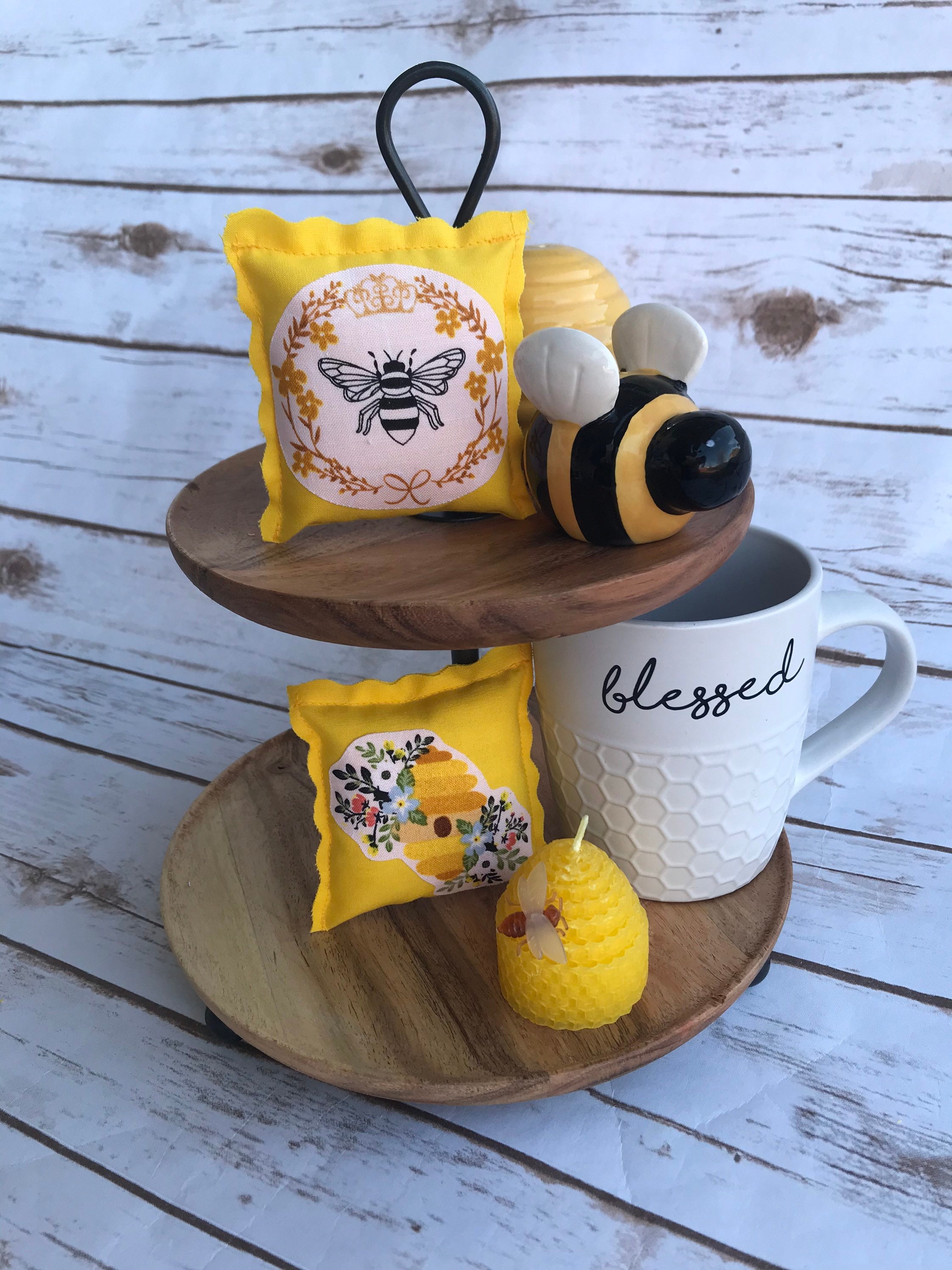 Mini Bee Pillow Honey Bee Tiered Tray Bee Decor Tiered Tray | Etsy