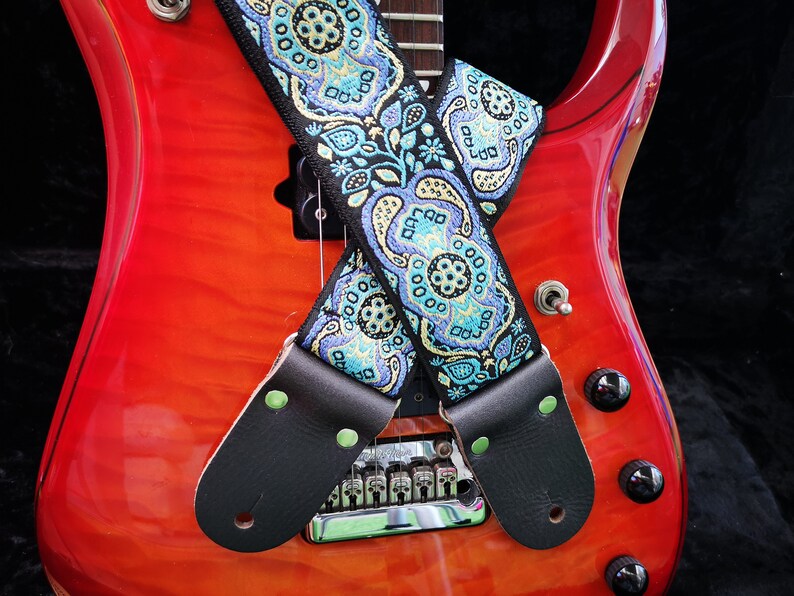 Black & Turquoise Guitar Strap for Electric Acoustic or Bass Guitars ...