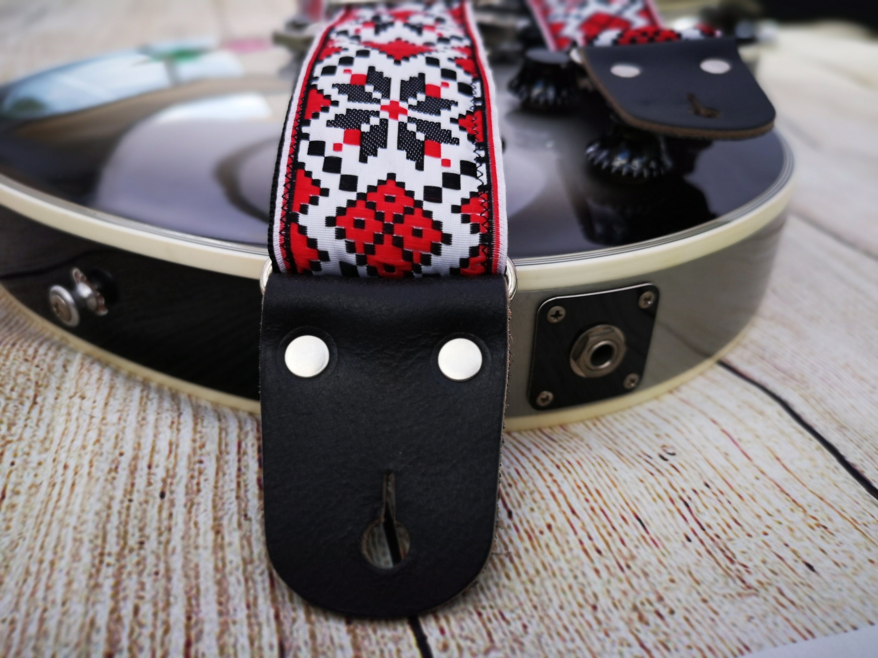 Guitar Strap, Adjustable Personalized Strap, "bazooka", Black Leather ...