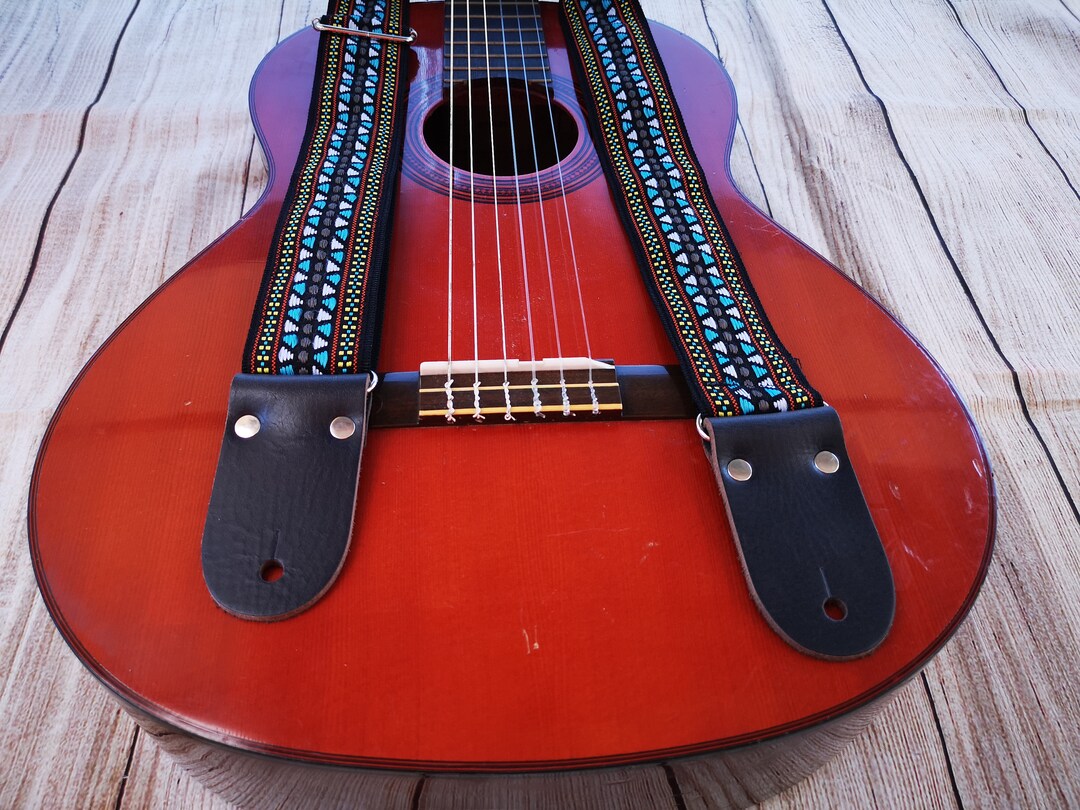 Colorful Wooven Guitar Strap With Leather Ends, for Electric, Acoustic ...