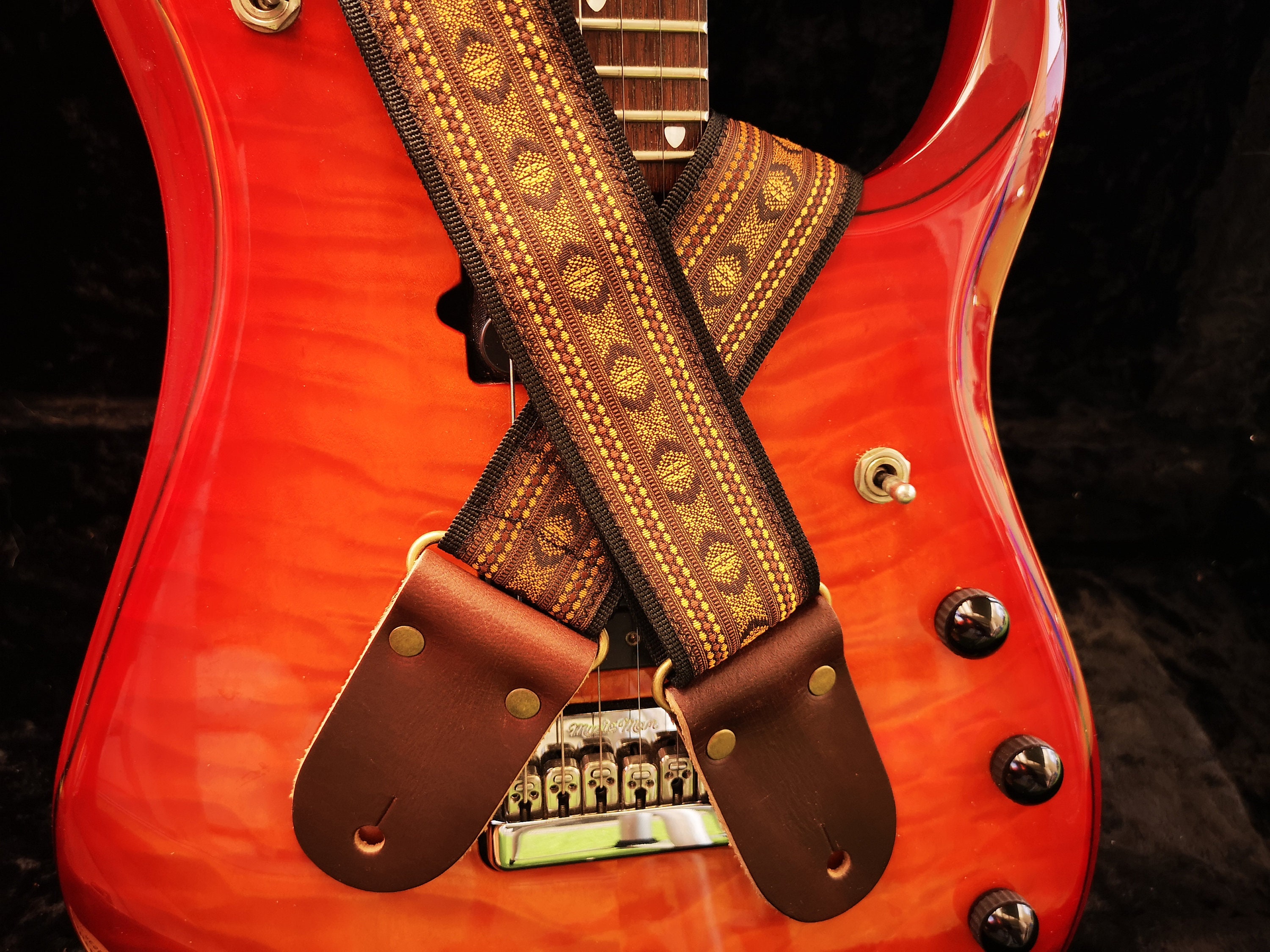 Brown & Gold Guitar Strap For Electric Acoustic or Bass | Etsy