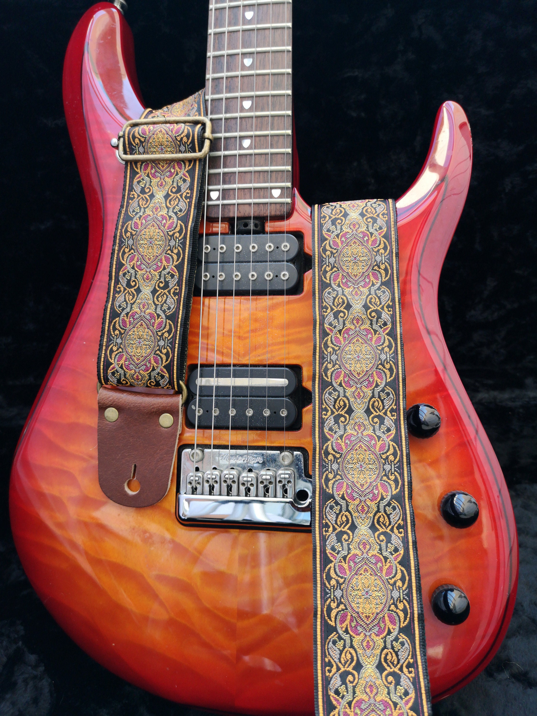 Guitar Strap, Adjustable Personalized Strap, "supernova", Floral Brown ...