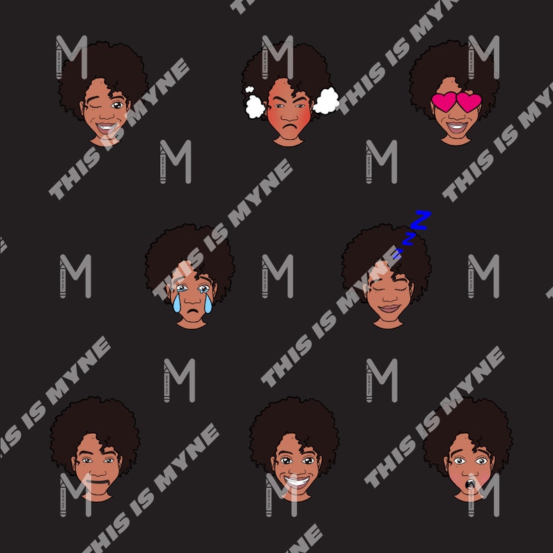 Myne Moods - Emoticons - Emotions Black Girl - Afro - Etsy