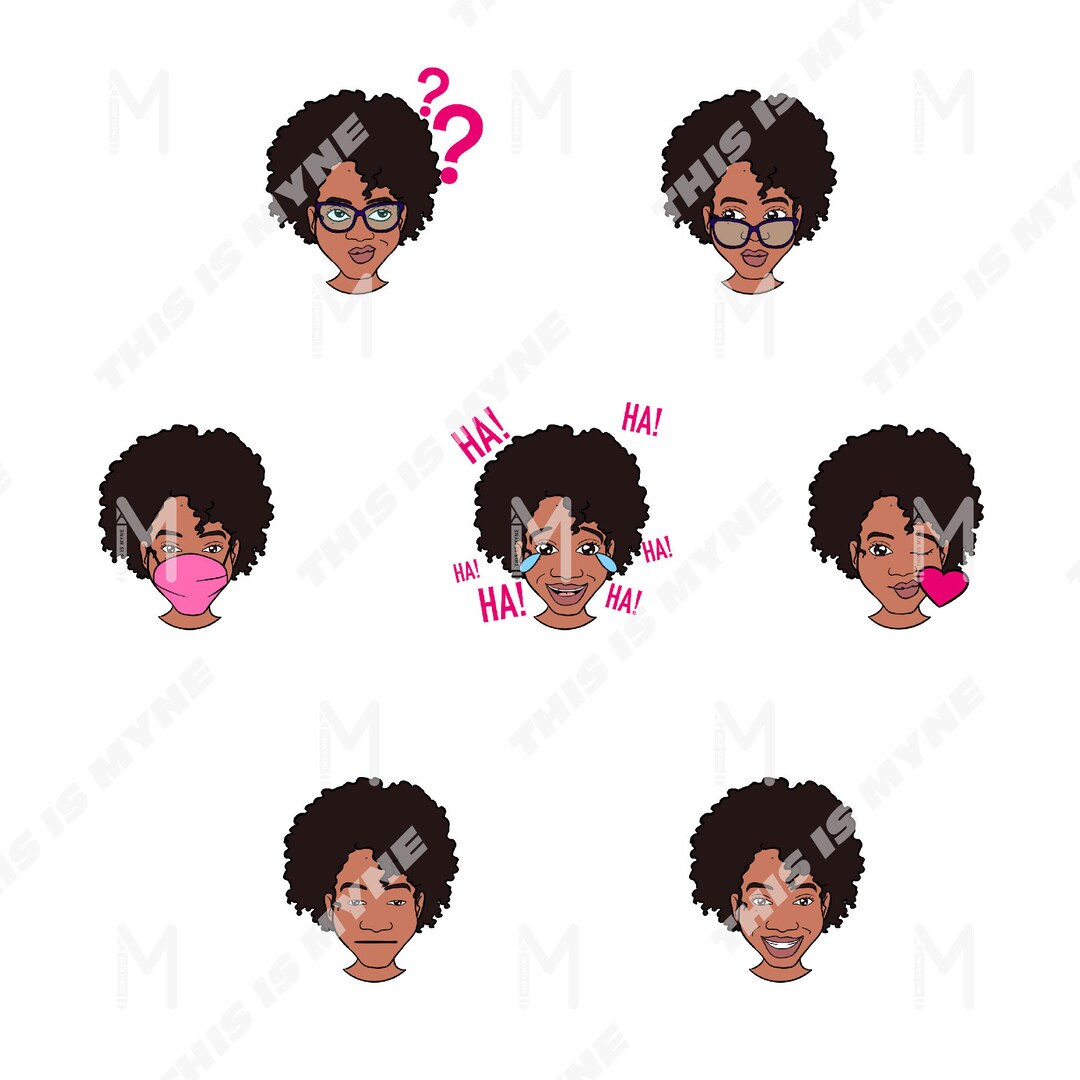 Myne Moods - Emoticons - Emotions Black Girl - Afro - Etsy