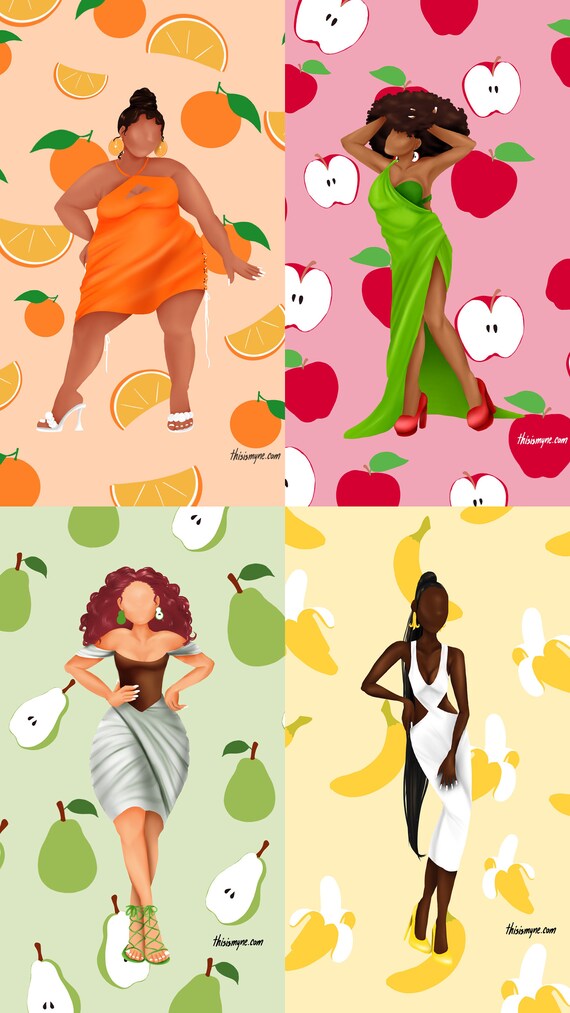 Fruitilicious Printable Black Girl Art Body Types / Shapes - Etsy