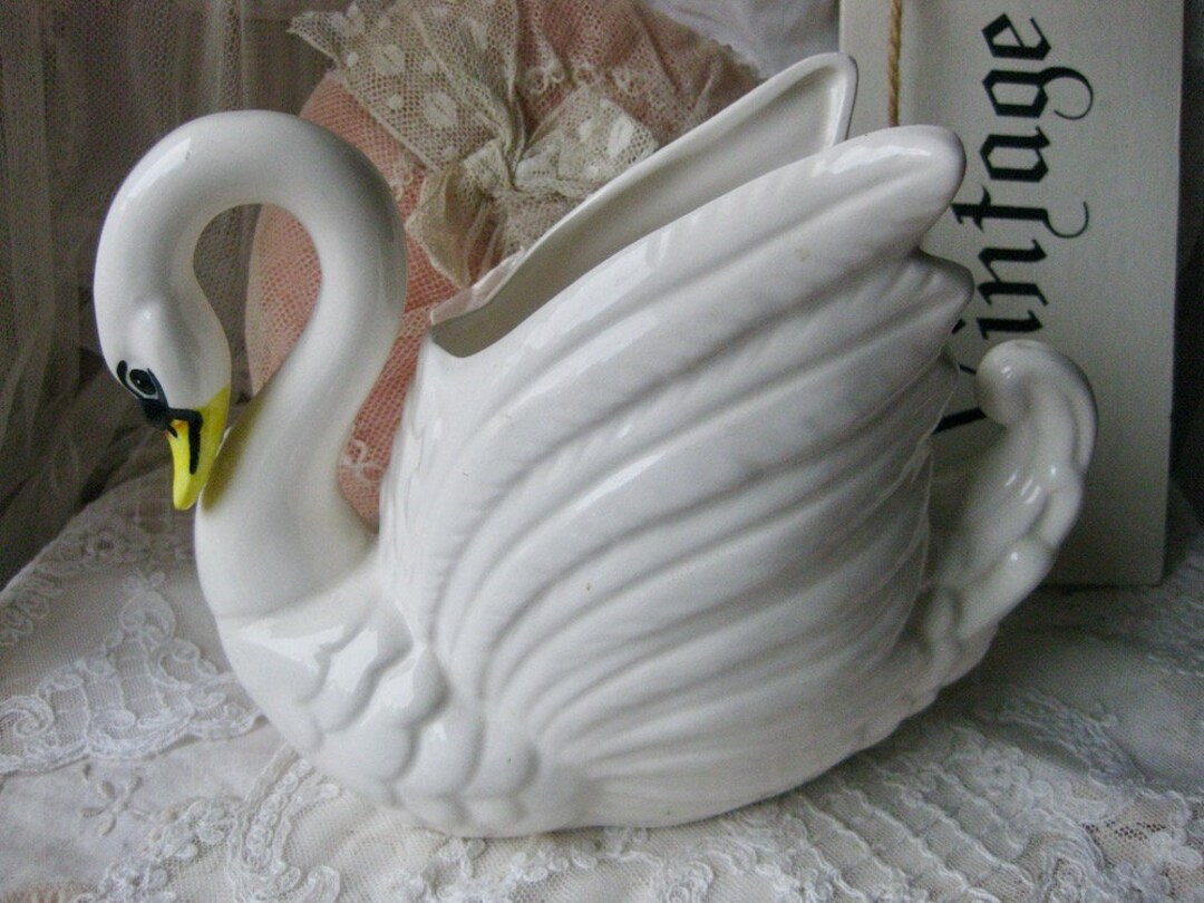 Set of Old Swans 4x Porcelain Swan White Vintage Sugar Bowl Vase Candle ...