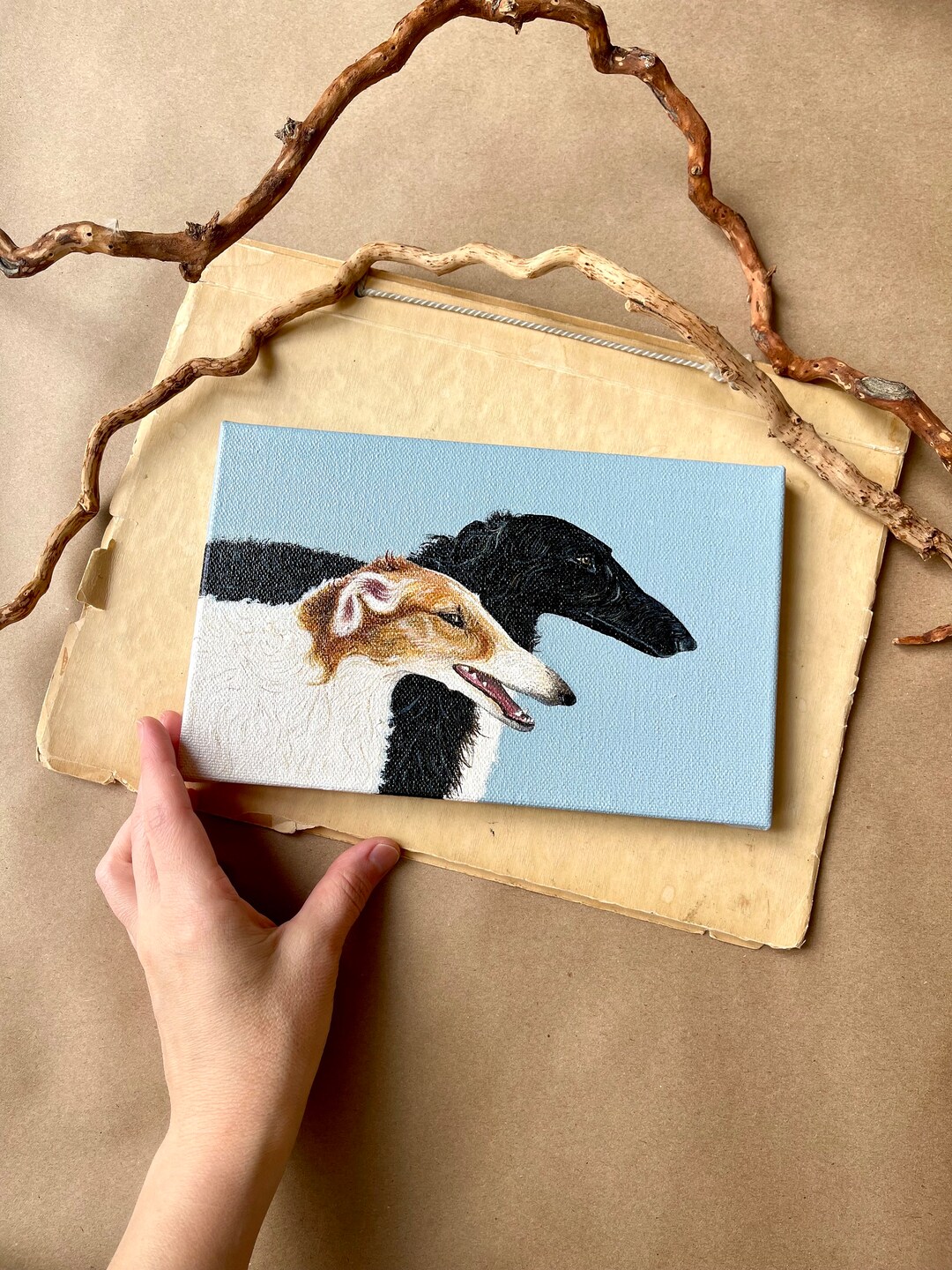 On One Side , Two Borzoi , Cute Picture With Two Dogs , Dogs . - Etsy