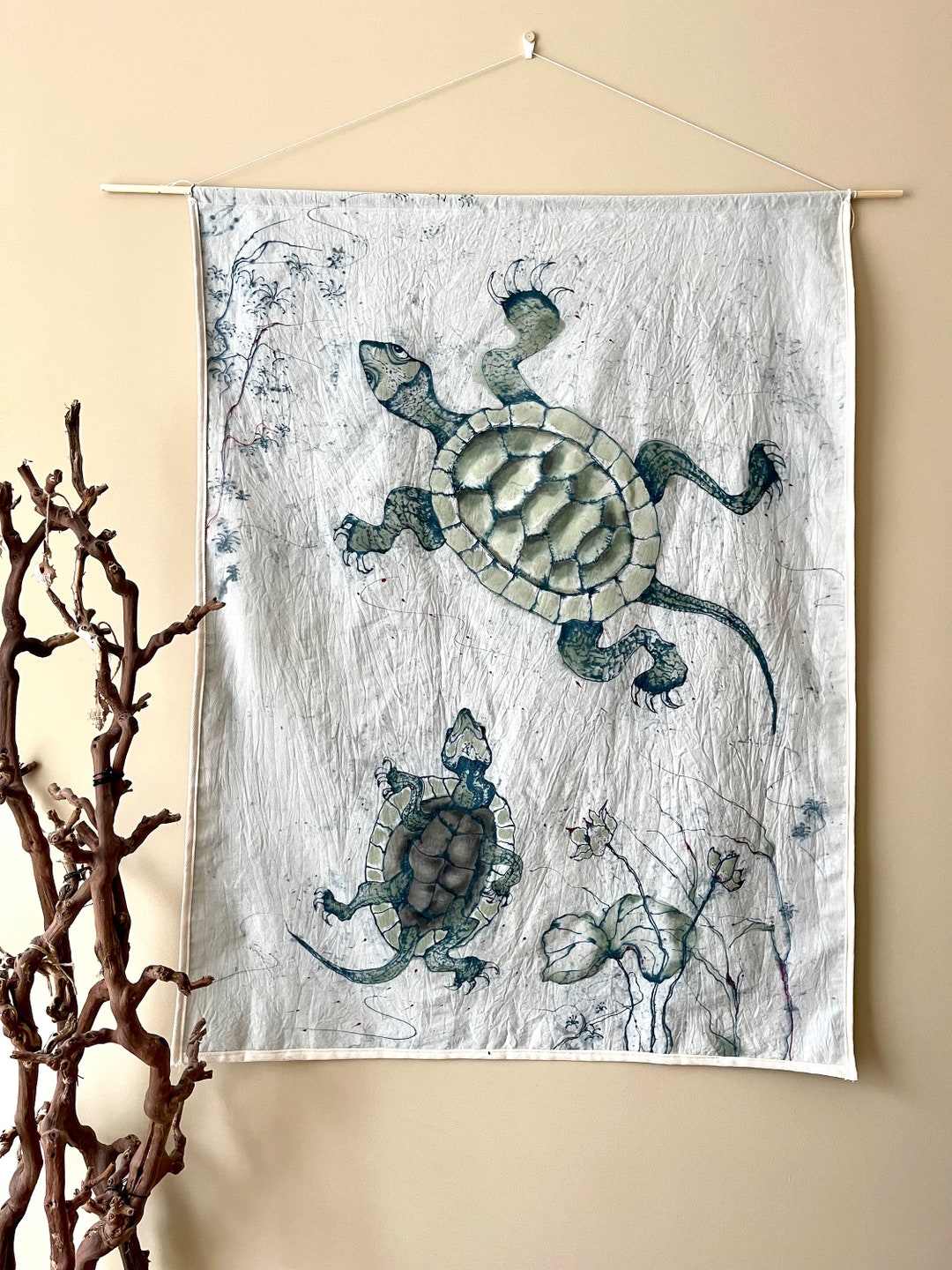 Textile Picture With Turtles , Swimming Turtles , Interior Decoration ...
