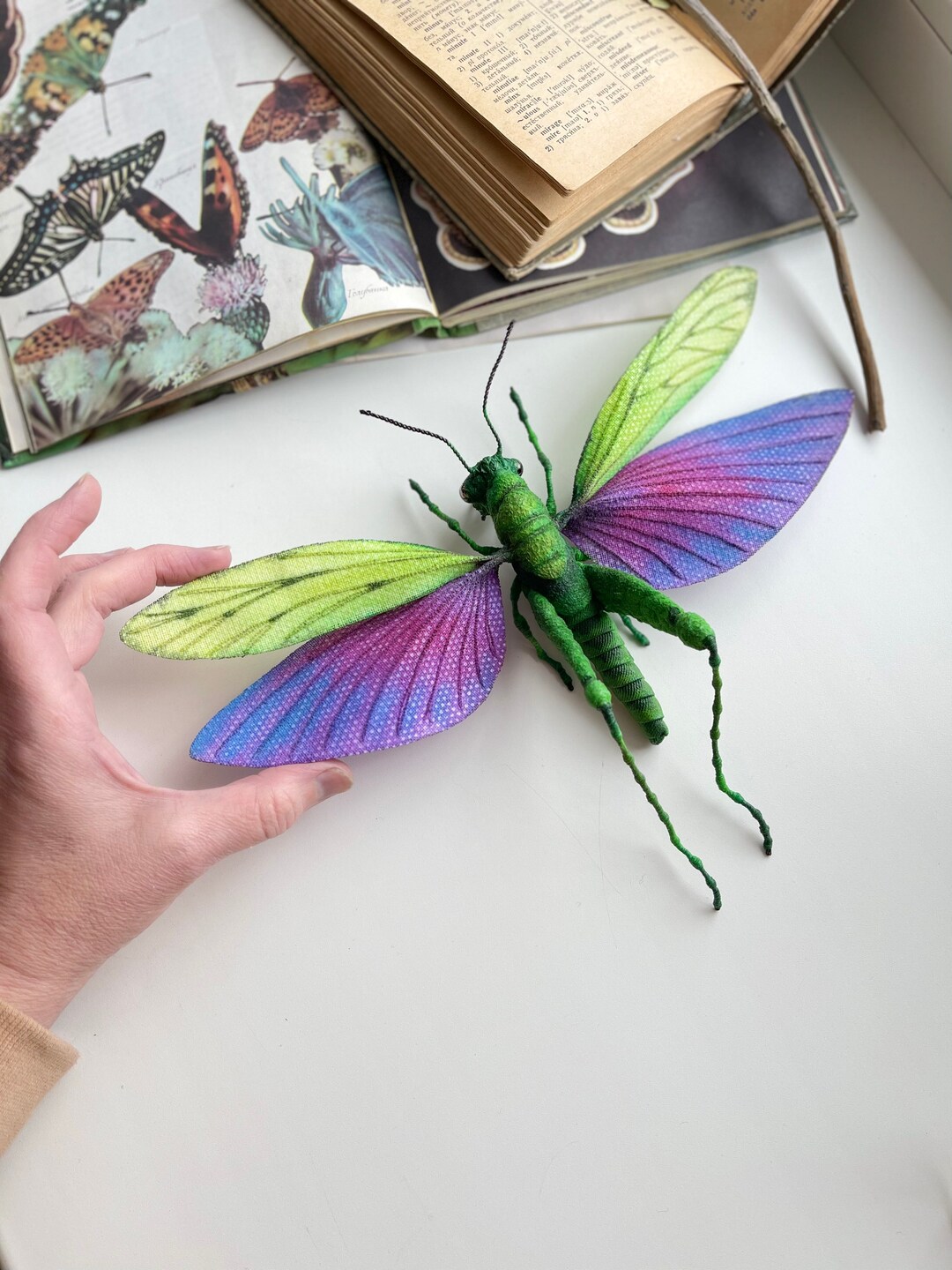 Textile Sculpture of a Grasshopper , Fabric Sculpture of Insect , Home ...