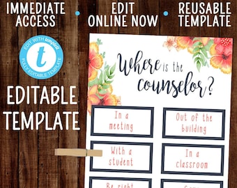 EDITABLE Where is the Counselor Template Office Door Sign | Etsy