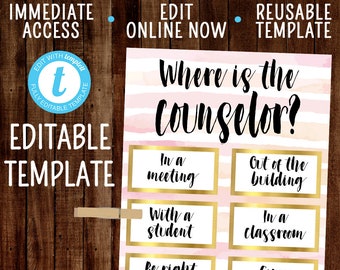 EDITABLE Where is the Counselor Template Office Door Sign | Etsy