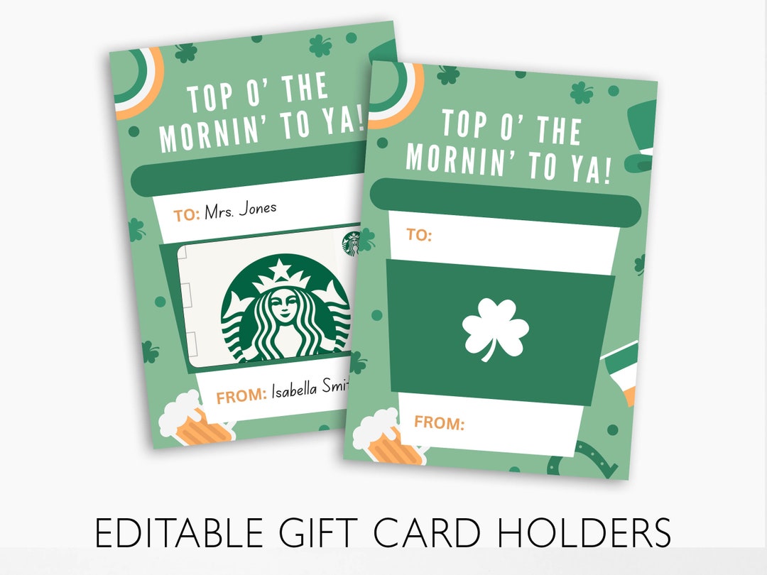 Editable St. Patrick's Day Gift Card Holder, Coffee Gift Card Holder ...