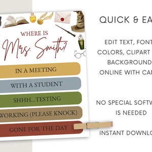 EDITABLE Wizard Theme Out of Office Door Sign for Guidance Counselor ...