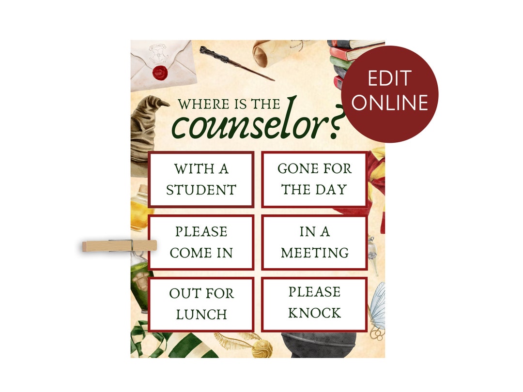 EDITABLE Out of Office Door Sign for Guidance Counselor, Psychologist ...