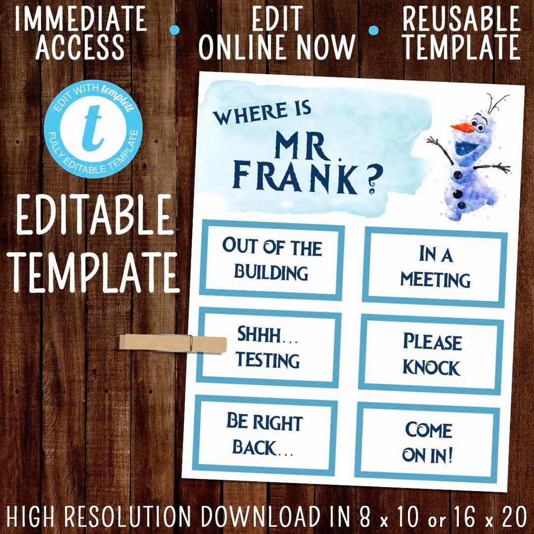 EDITABLE Frozen Office Door Sign Custom Name Sign Olaf - Etsy