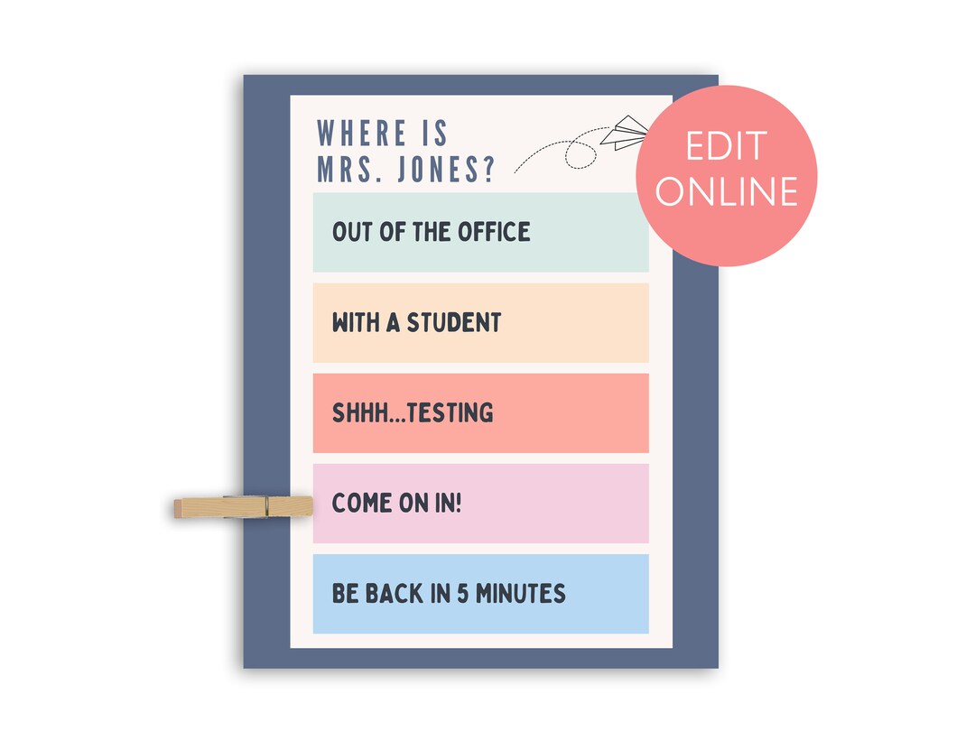 EDITABLE Out of Office Door Sign for Teacher, Counselor, Psychologist ...