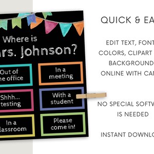 EDITABLE Out of Office Door Sign, Custom Name Sign for Teacher ...